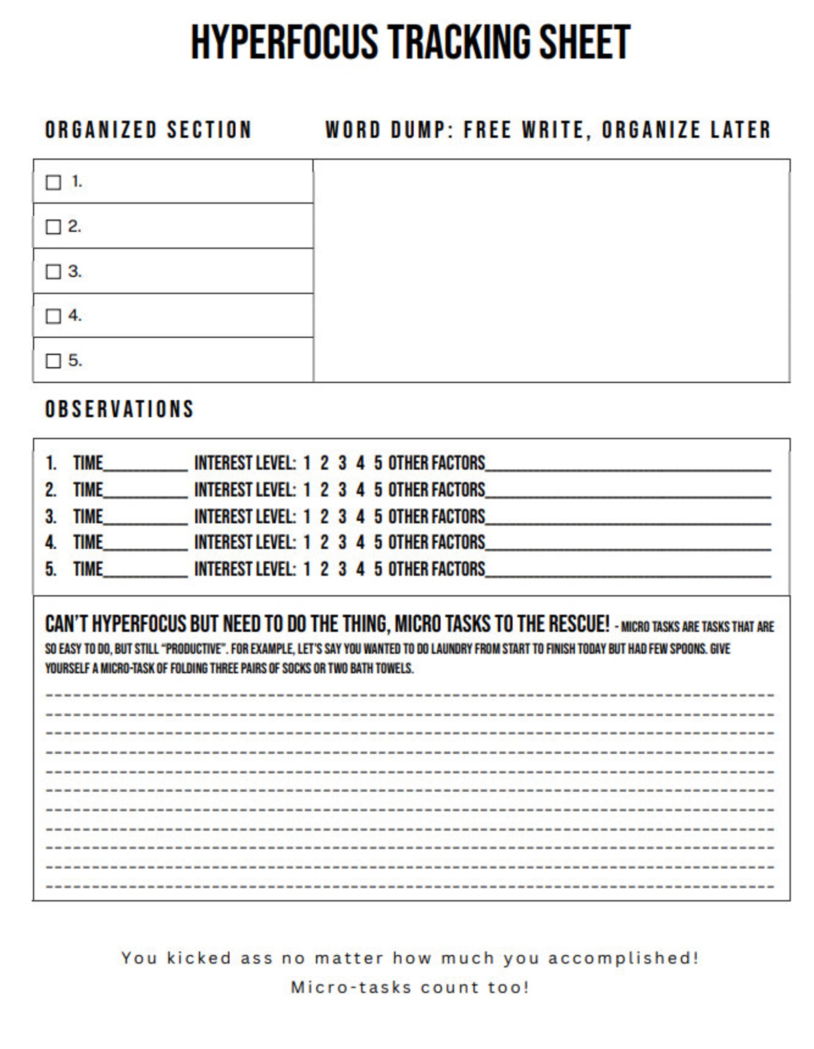 Hyperfocus Tracking Sheet - Etsy