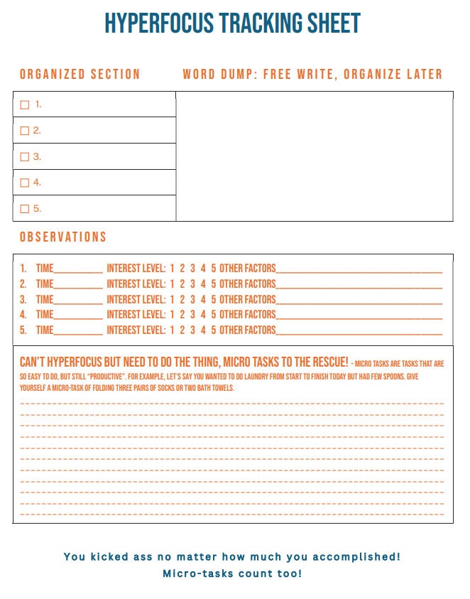 Hyperfocus Tracking Sheet - Etsy