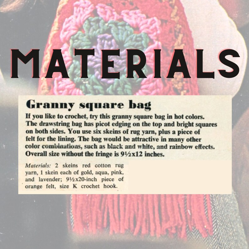Vintage Crochet Pattern DIY Granny Square Drawstring Purse Backpack ...