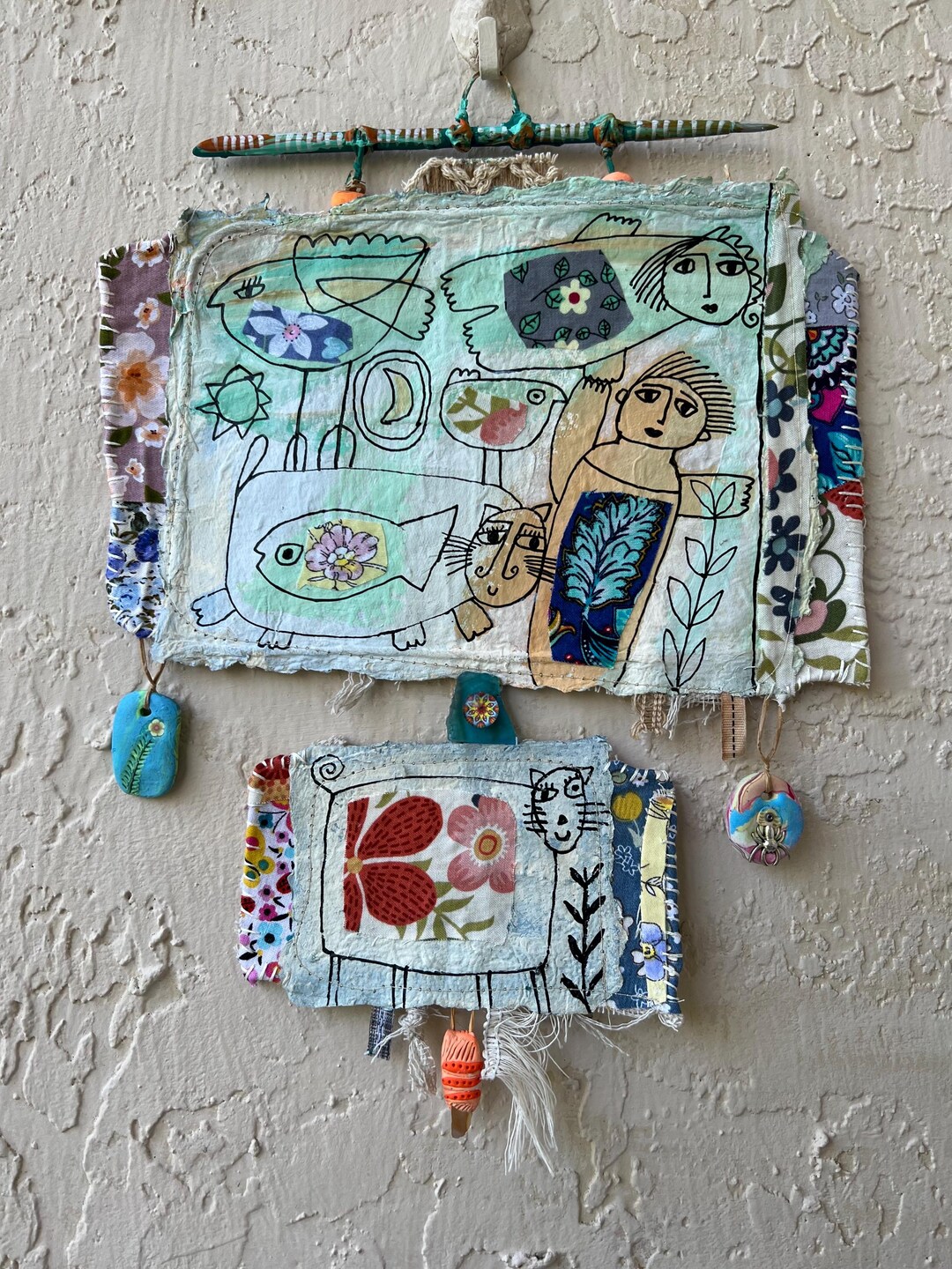 Lift Me Up- Handmade Paper and Fabric Folkart Wall Art. - Etsy