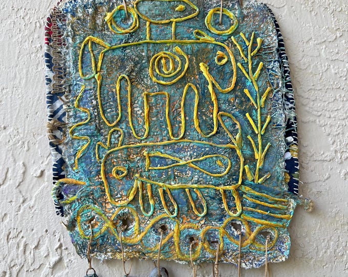 The Cave Wall - Handmade Paper and Fabric Folkart Wallhanging With ...