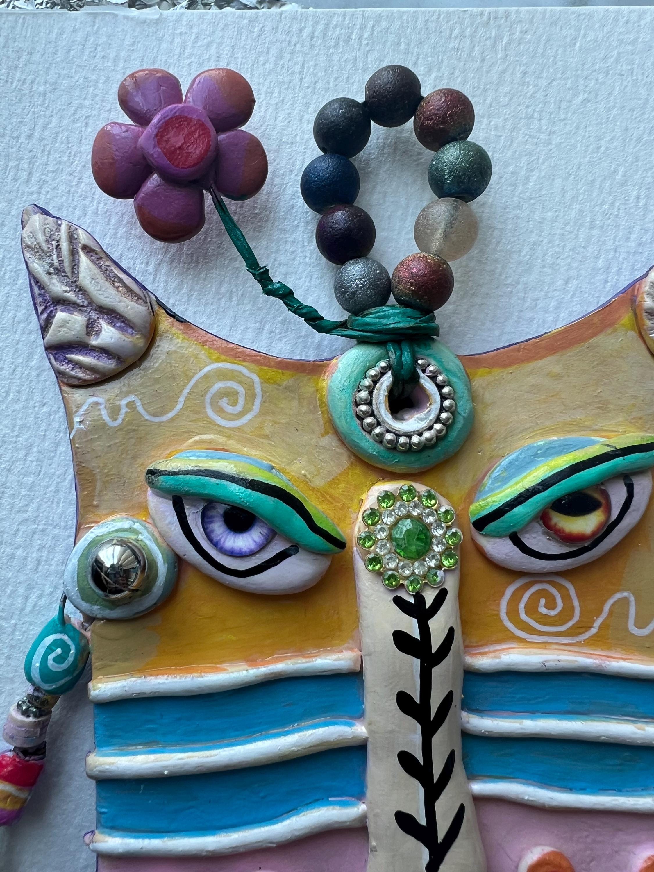 Funky Cat - Polymer Clay With Recycled Jewelry, Red Mushroom, Bird and ...