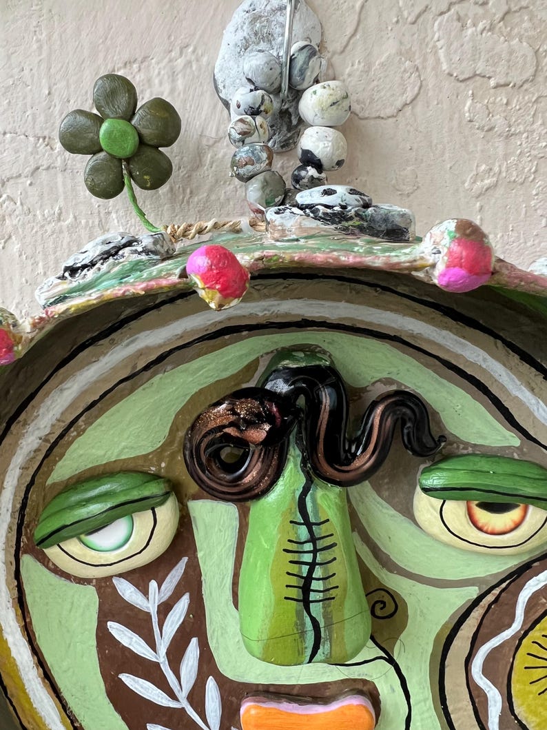 Snake Charmer - Mask in a Paper Mache Bowl With Polymer Clay Features ...
