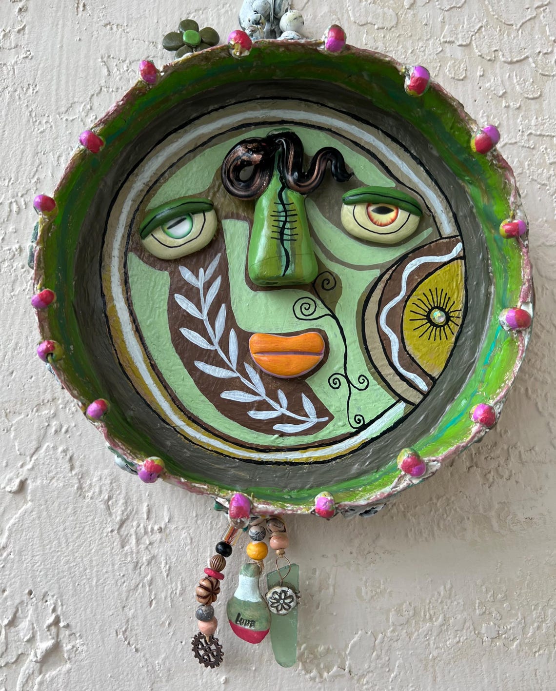 Snake Charmer - Mask in a Paper Mache Bowl With Polymer Clay Features ...