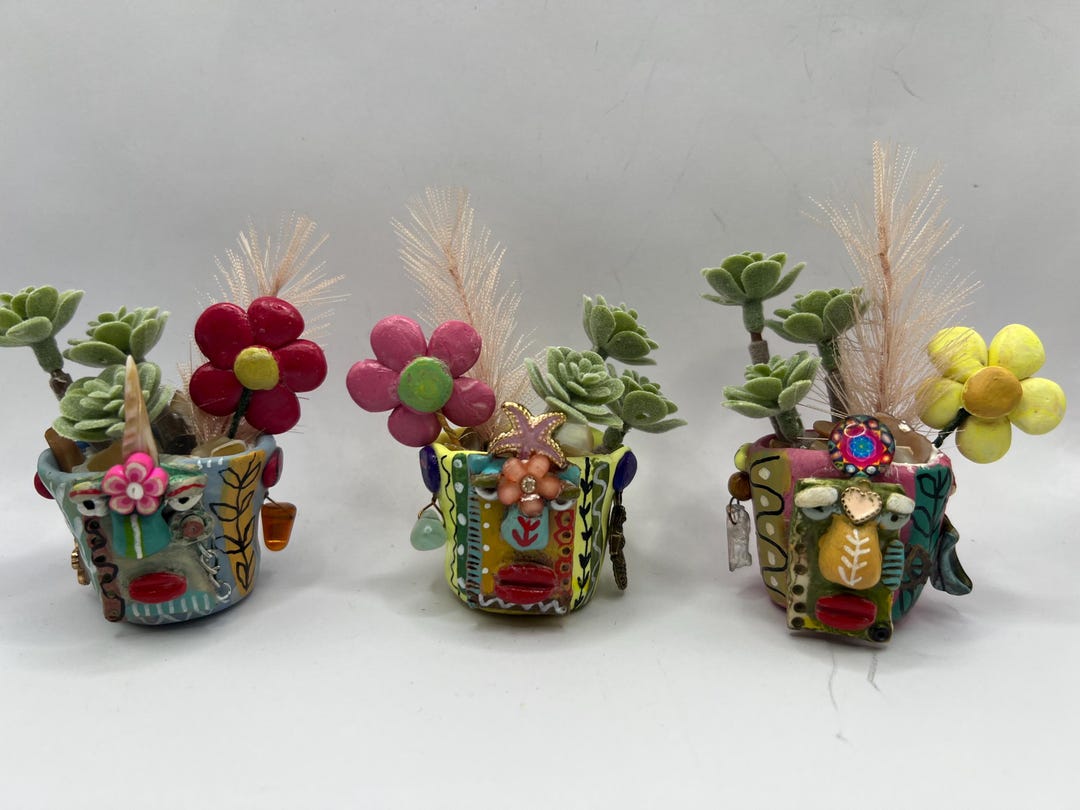 Three (3) Mini Flower Pot Heads With Inclusions. - Etsy
