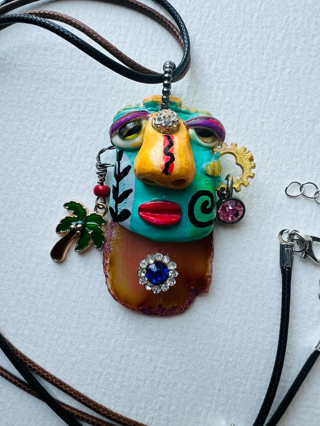 Crystal Spirit Guide Pendant Necklace- Polymer Clay With Crystal ...
