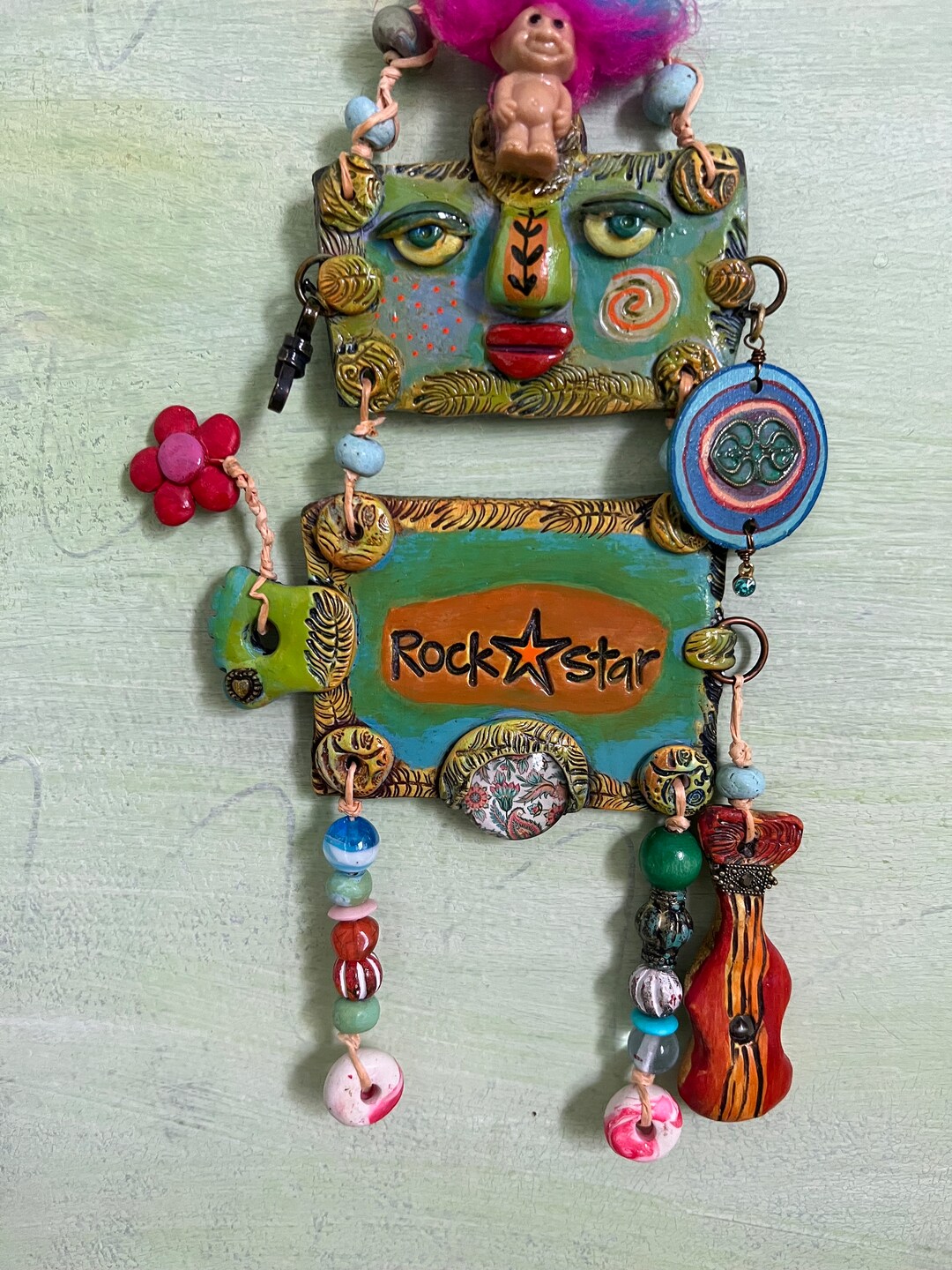Rock Star With Troll - Polymer Clay Wall Art. Home Decor - Etsy