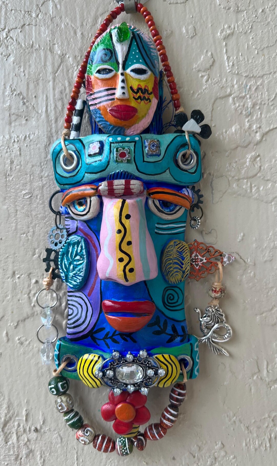 Mask Head Spirit Guide Polymer Clay and Paintbrush Head With Inclusions ...