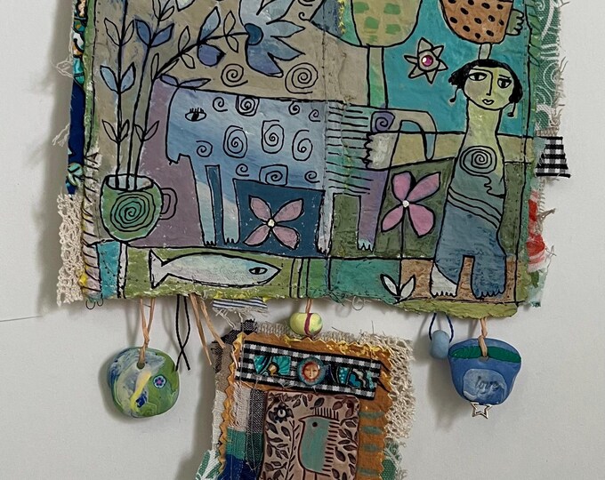 Blue Harmony Handmade Paper Wall Art With Polymer Clay Pieces home ...