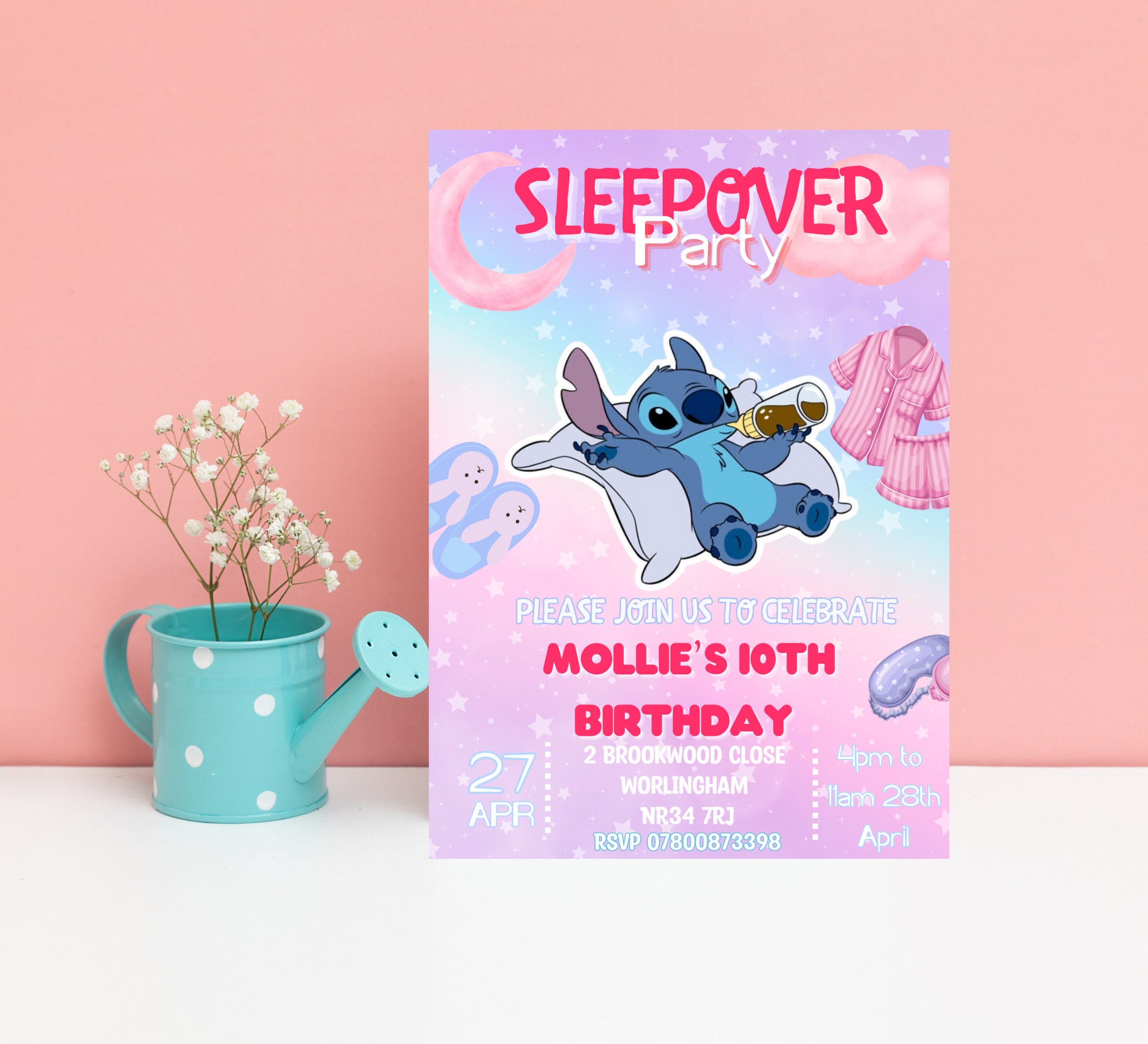 Stitch Sleepover Birthday Invitation | Stitch Spa Slumber Party ...