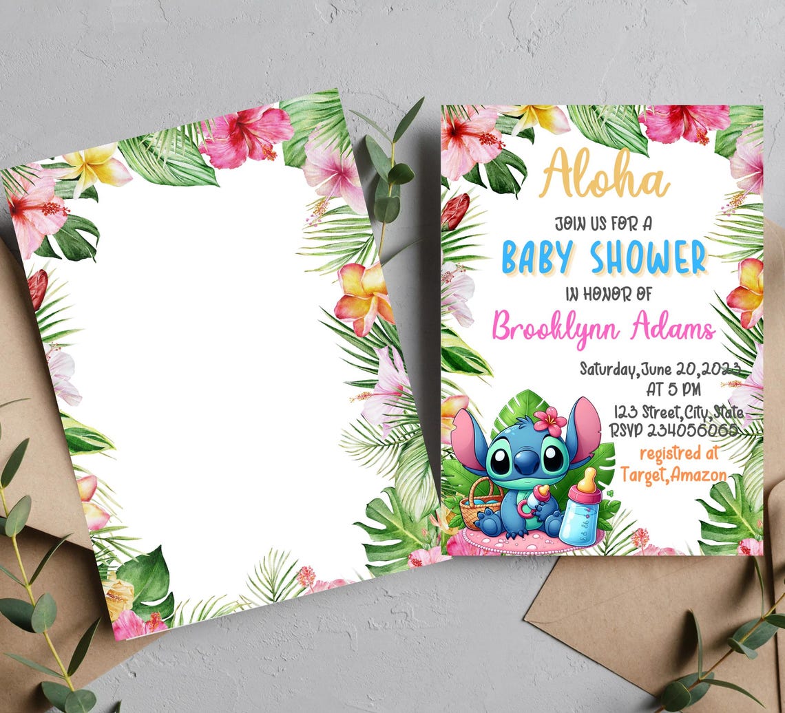 Stitch Aloha Baby Shower Invitation, Digital and Printable Invite, Lilo ...