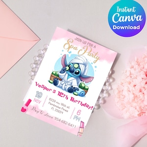Stitch Spa Sleepover Birthday Invitation | Stitch Pijama Slumber Party ...
