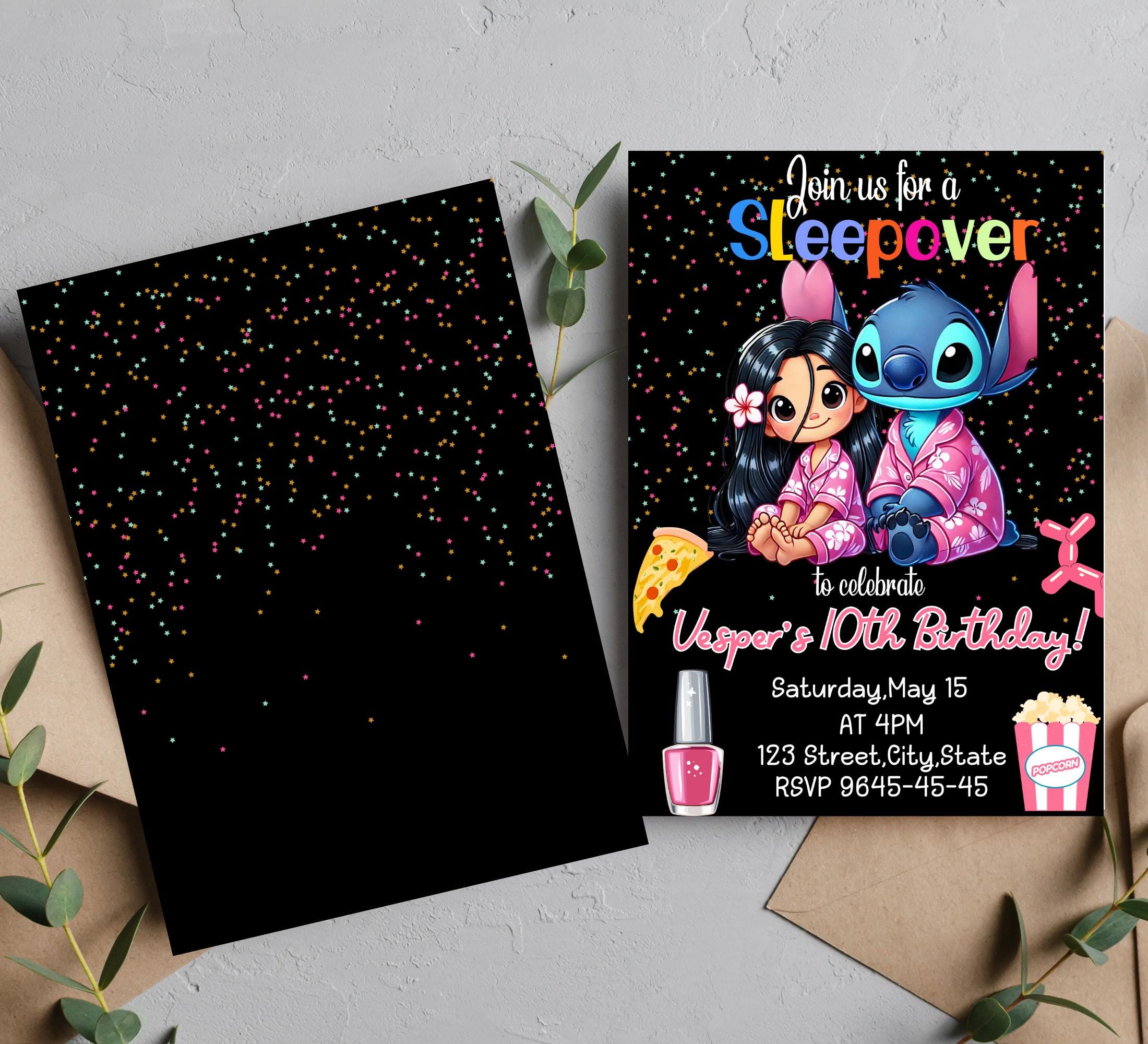 Stitch Lilo Sleepover Birthday Invitation | Stitch Angel Slumber Neon ...