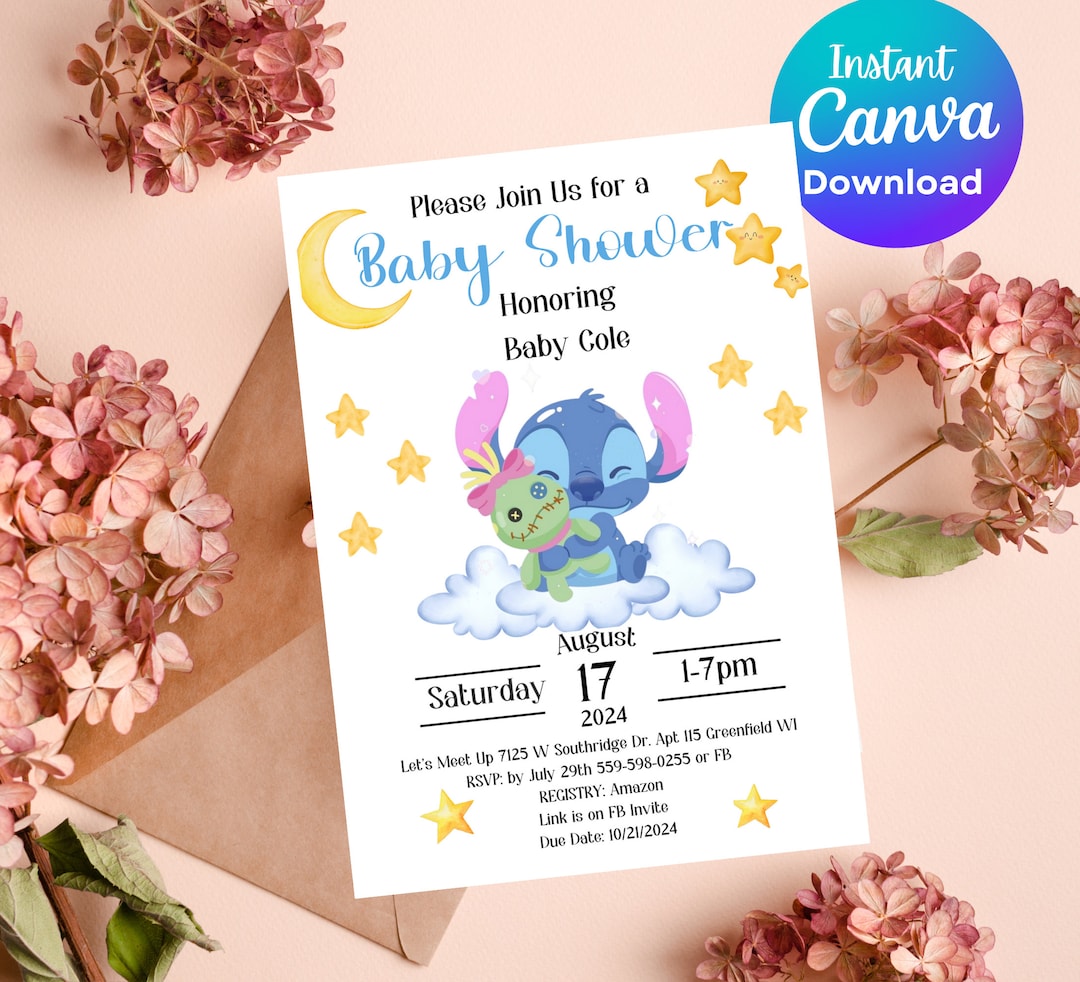 Stitch Moon Baby Shower Invitation, Digital and Printable Invite, Lilo ...