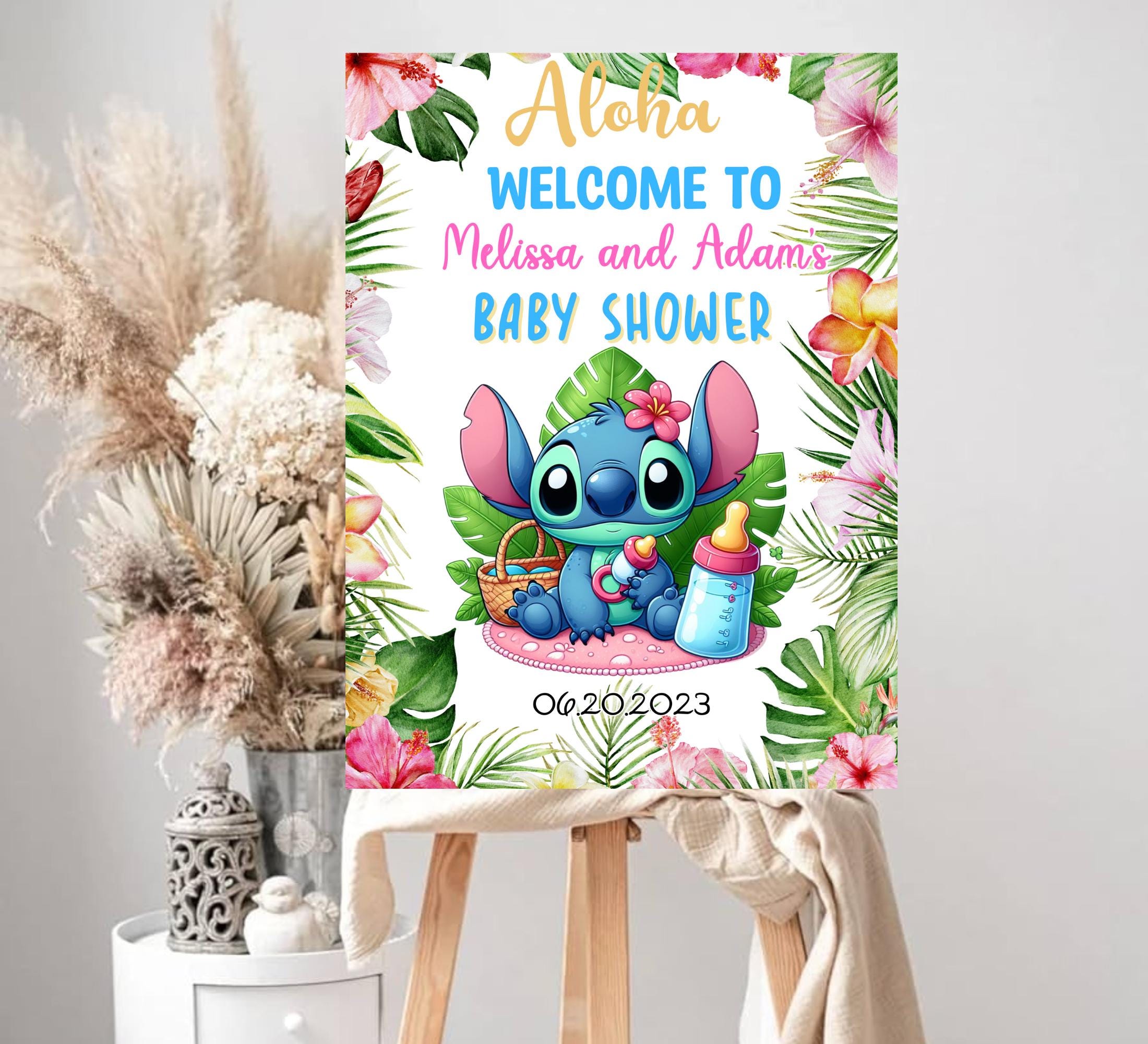 Stitch Aloha Tropical Baby Shower Welcome Sign,stitch Lilo Ohana Hawaii ...