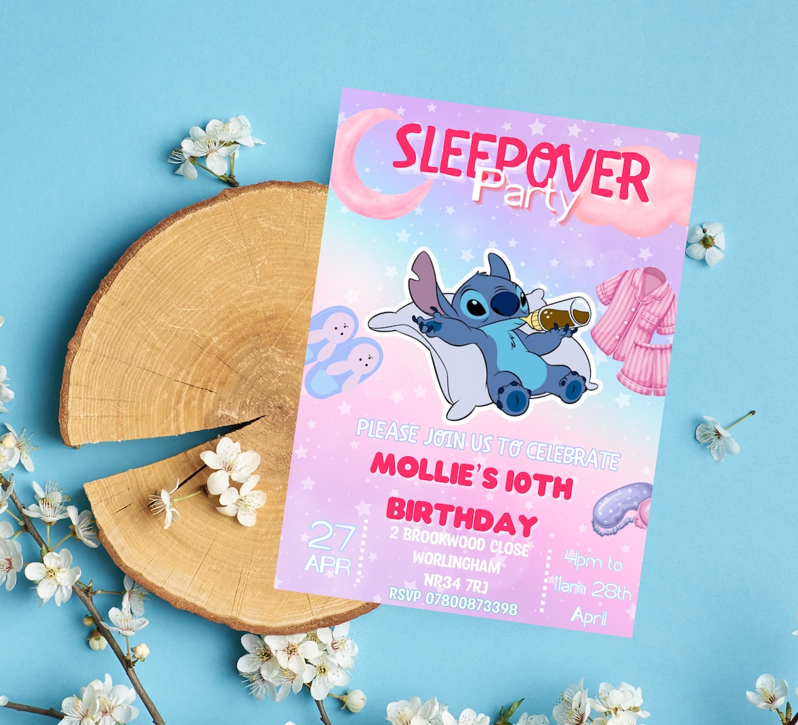 Stitch Sleepover Birthday Invitation | Stitch Spa Slumber Party ...