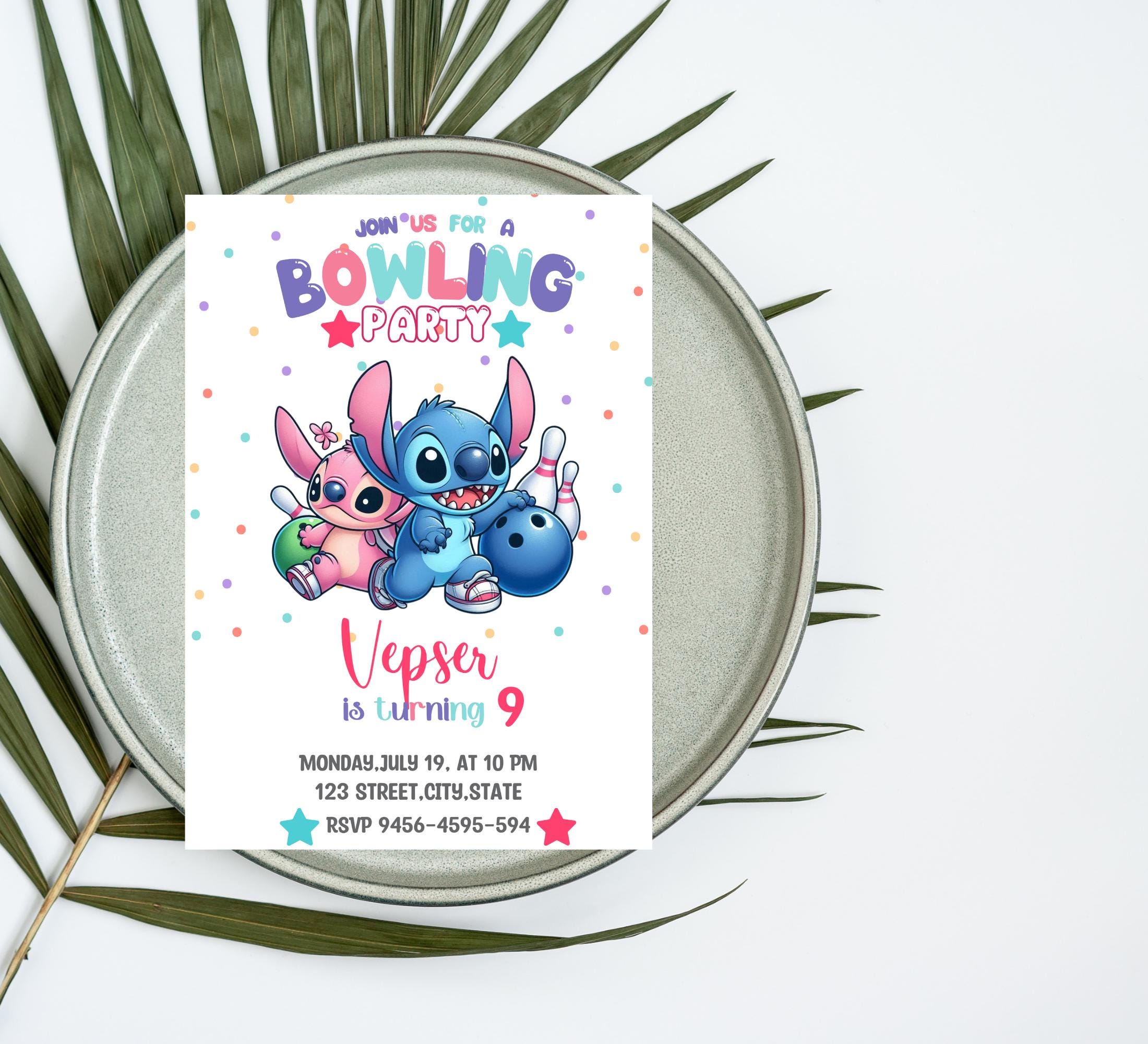 Stitch Bowling Birthday Invitation | Stitch Pink Game Party Invitation ...