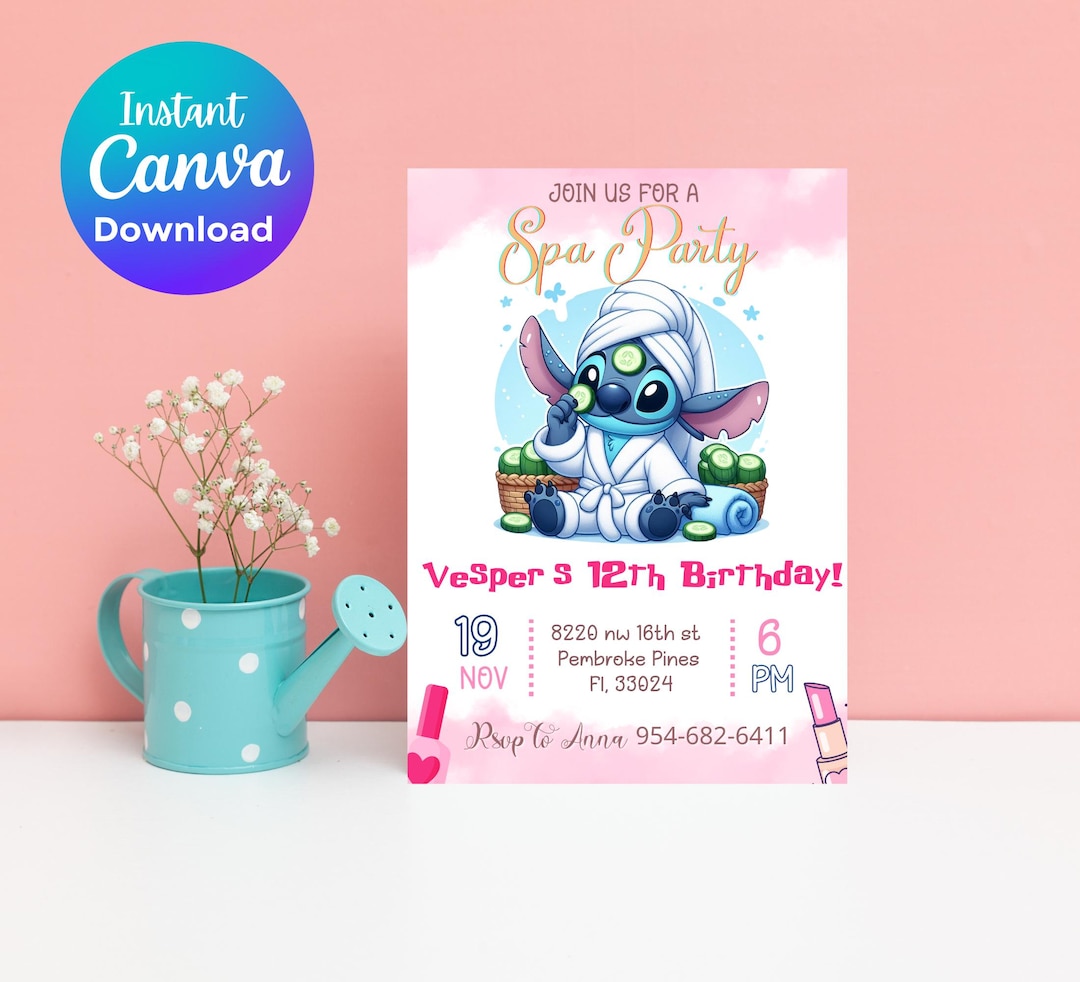 Stitch Spa Sleepover Birthday Invitation | Stitch Pijama Slumber Party ...
