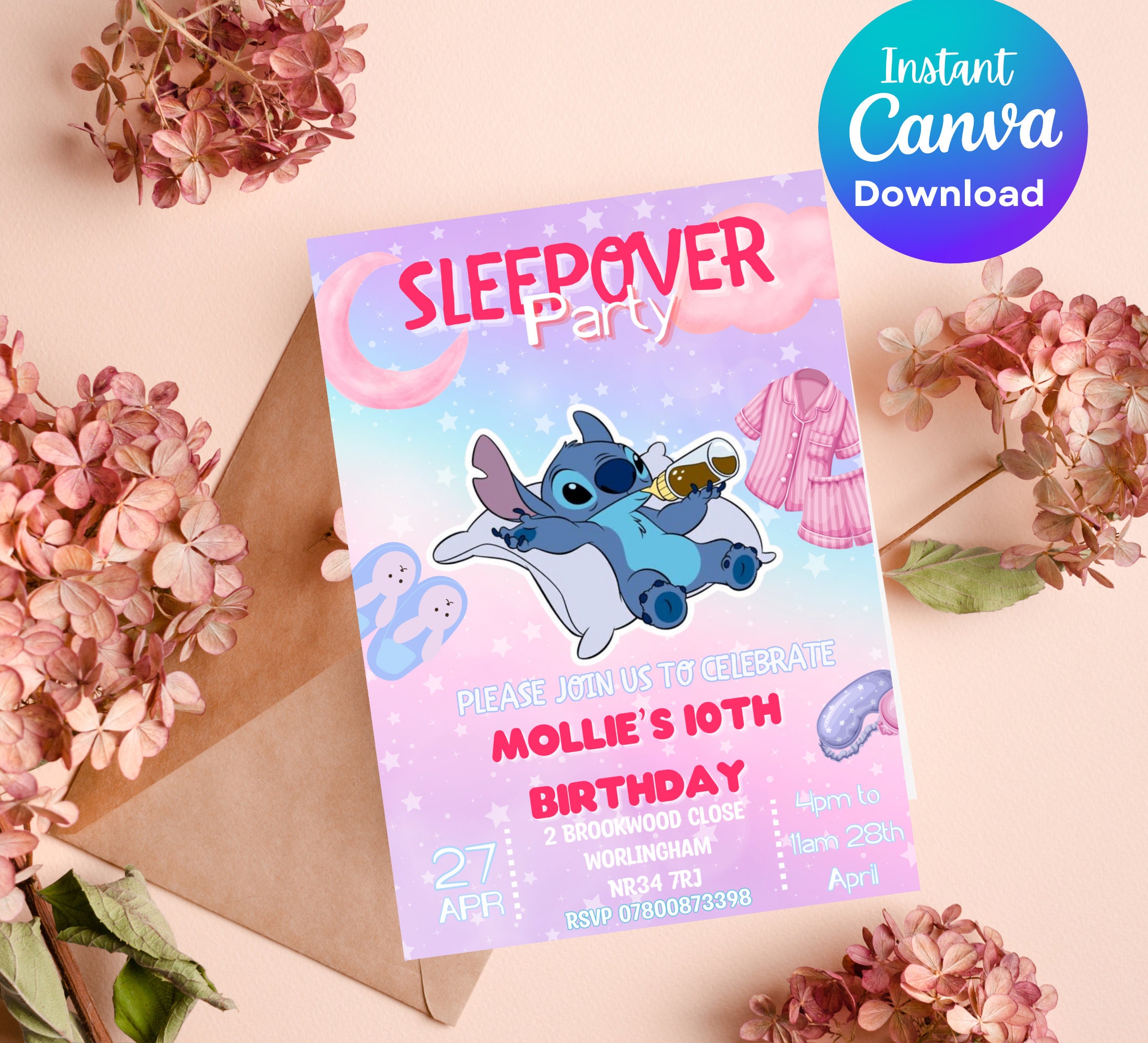 Stitch Sleepover Birthday Invitation | Stitch Spa Slumber Party ...
