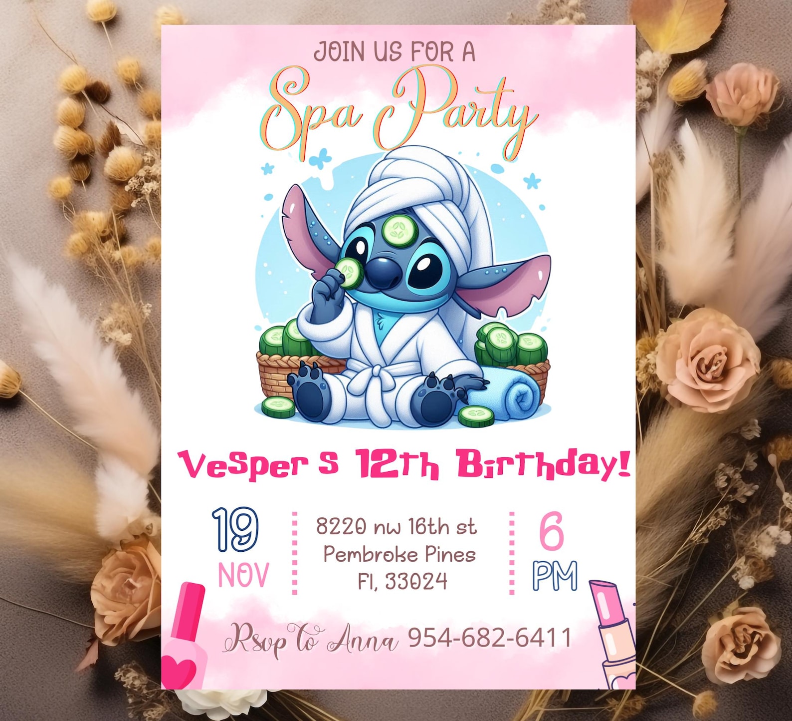 Stitch Spa Sleepover Birthday Invitation | Stitch Pijama Slumber Party ...