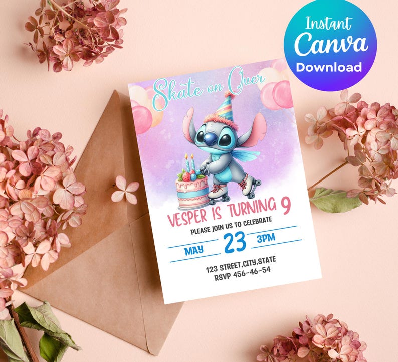 Stitch Roller Skating Birthday Party Invitation | Stitch Lilo ...