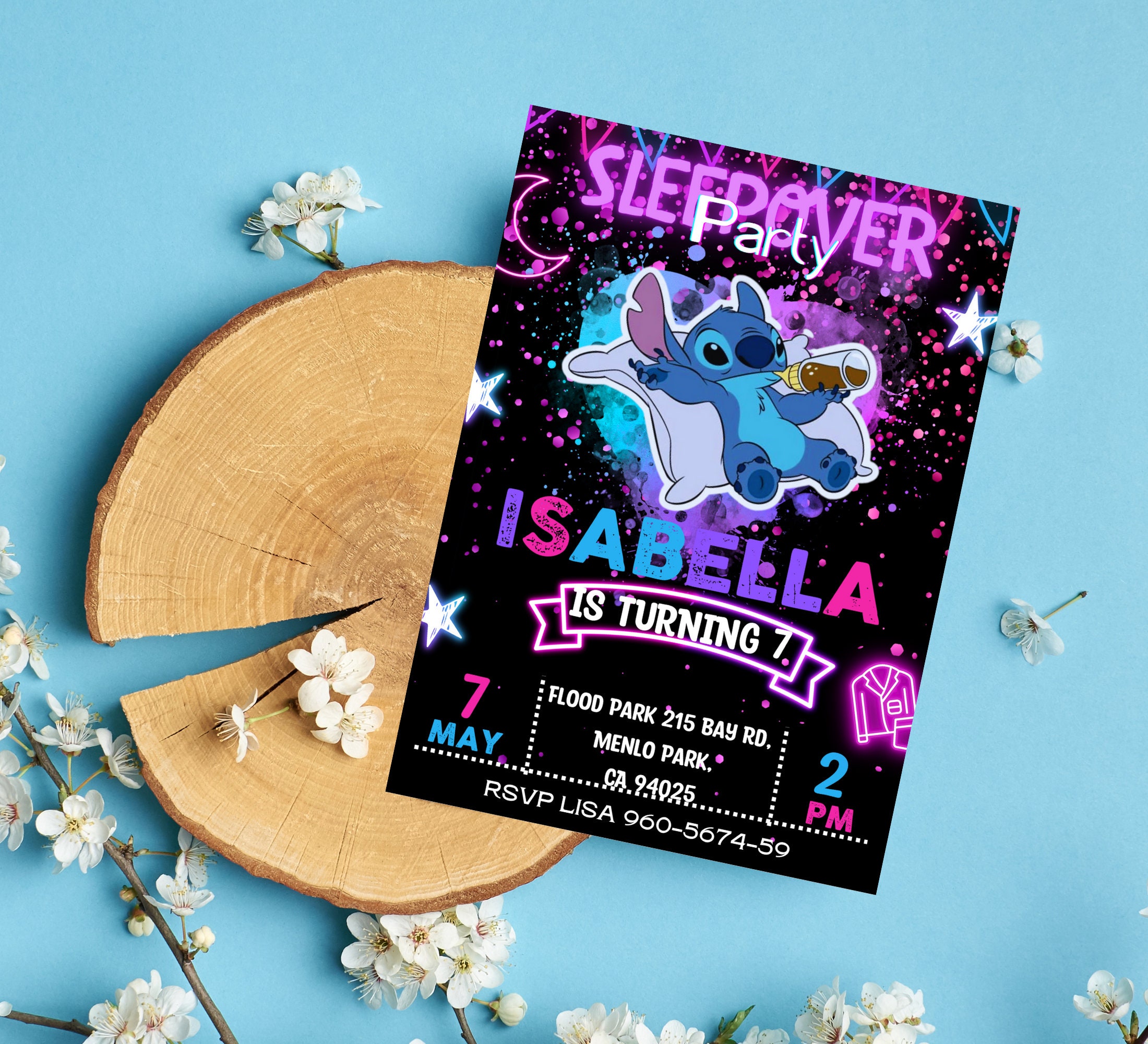 Stitch Sleepover Birthday Invitation | Stitch Neon Slumber Party ...