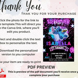 Stitch Sleepover Birthday Invitation | Stitch Neon Slumber Party ...