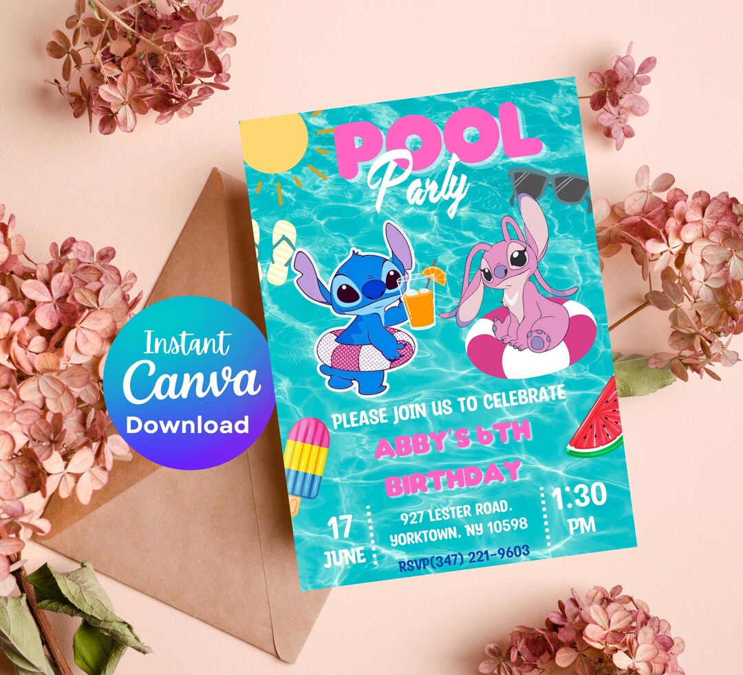 Stitch Lilo Pool Birthday Invitation | Stitch Waterslide Party ...