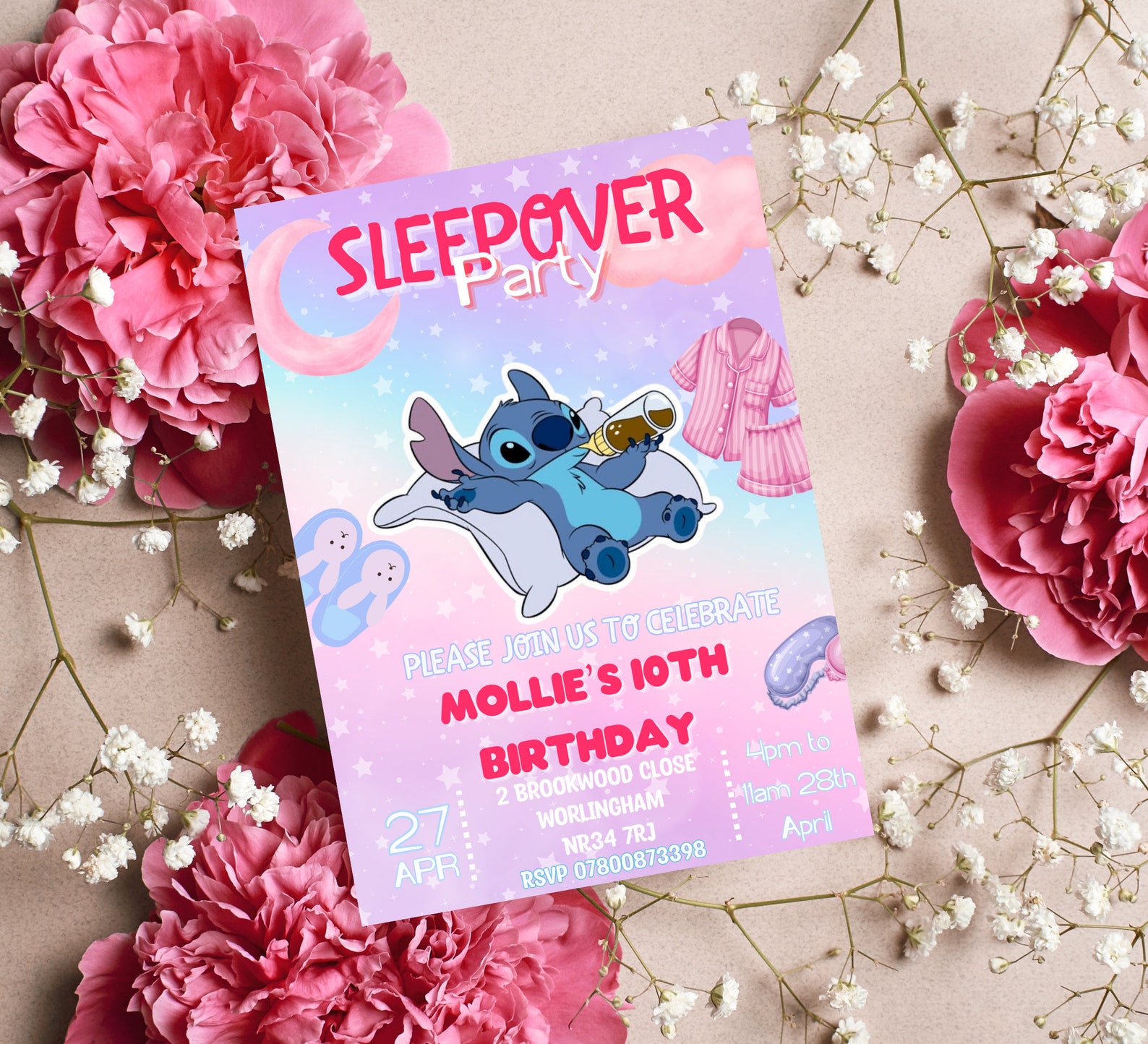 Stitch Sleepover Birthday Invitation | Stitch Spa Slumber Party ...