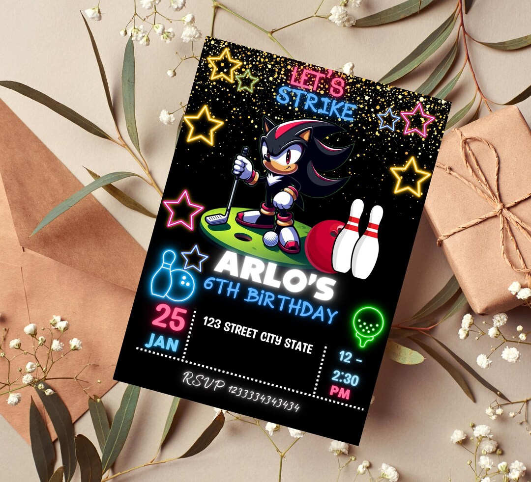 Sonic Editable Birthday Bowling Invitation | Hedgehog Minie Golf Party ...