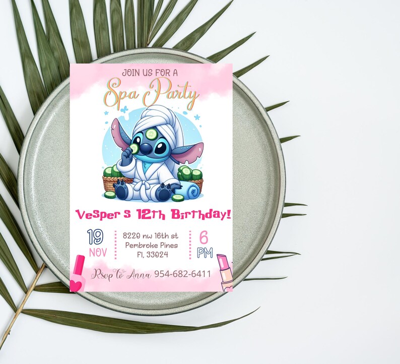 Stitch Spa Sleepover Birthday Invitation | Stitch Pijama Slumber Party ...