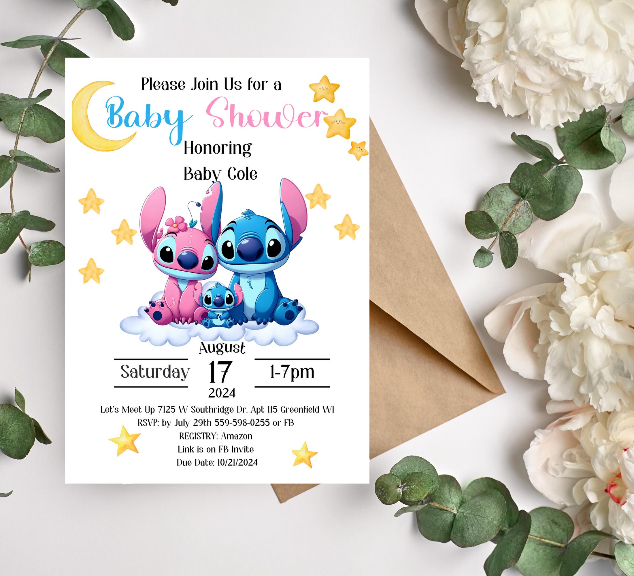 Stitch Angel Moon Watercolor Baby Shower Invitation, Digital Invite ...