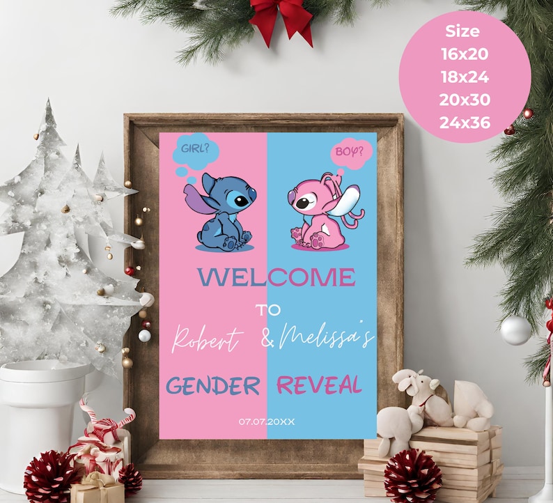Stitch Pink Blue Baby Shower Welcome Sign, Stitch Lilo Minimalist Baby ...