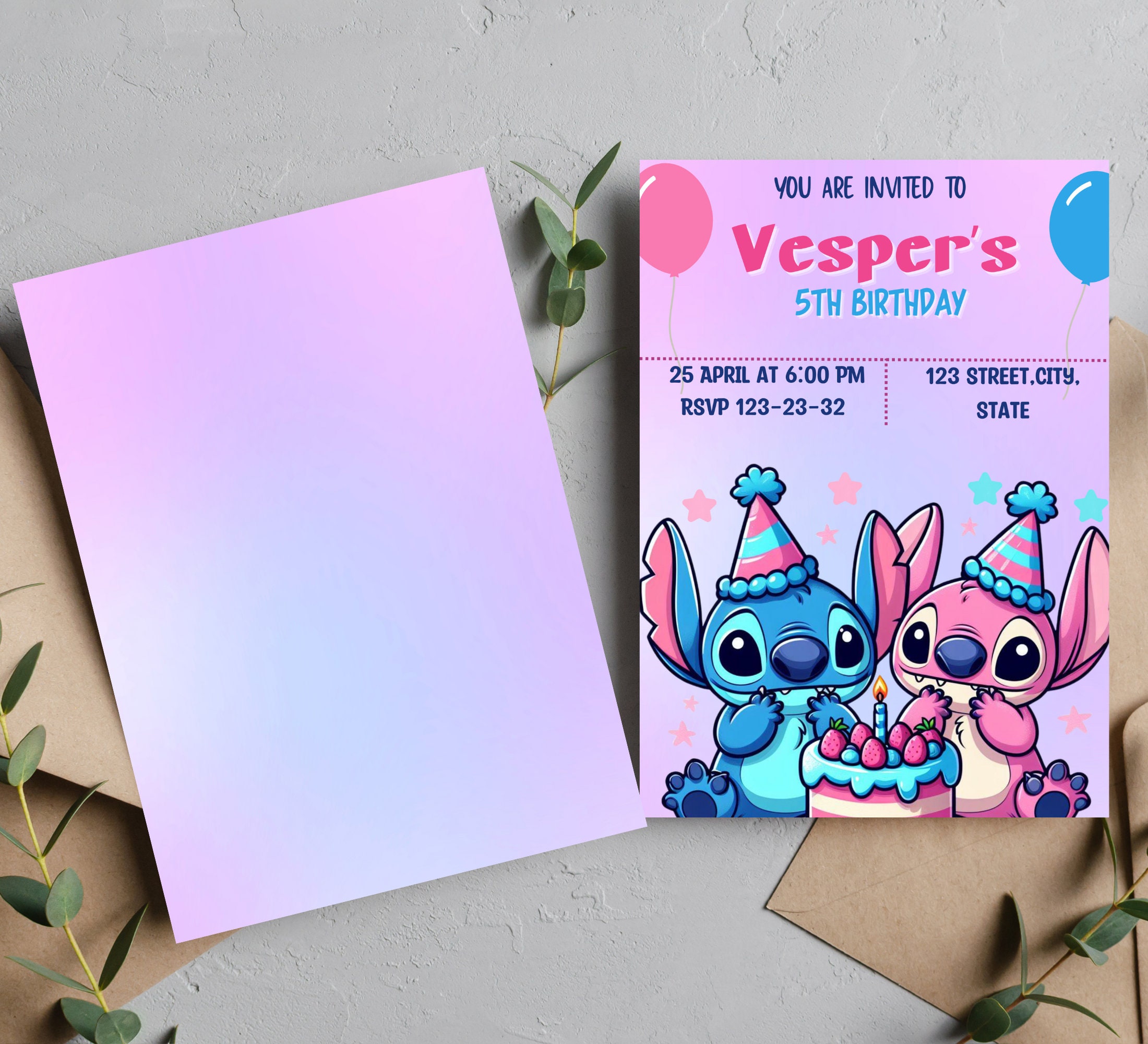 Stitch Birthday Invitation Stitch Lilo Pink Party Invitation Glitter ...