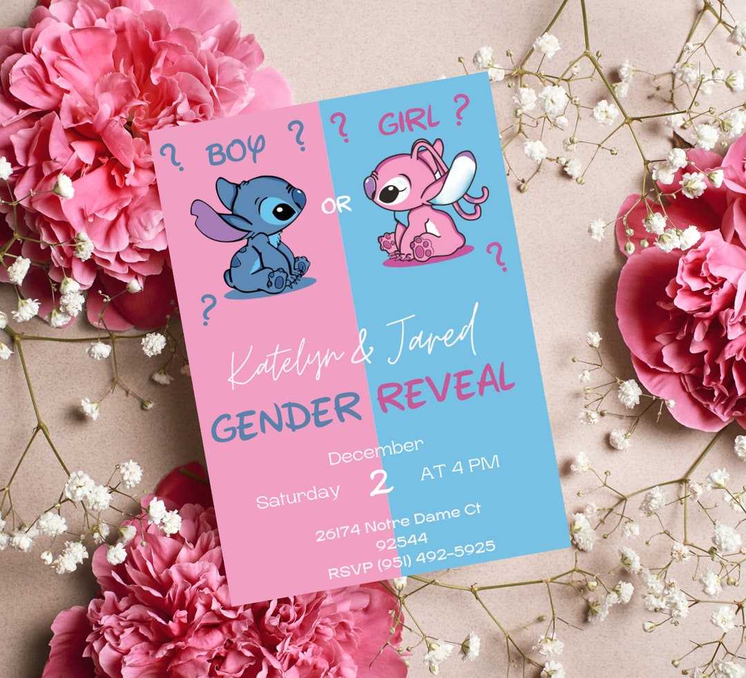 Stitch and Angel Gender Reveal Invitation, Baby Shower Stitch Lilo, He ...
