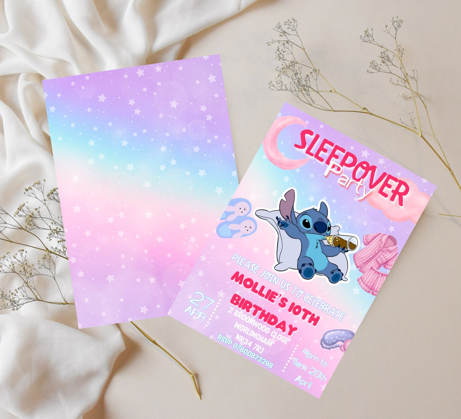 Stitch Sleepover Birthday Invitation | Stitch Spa Slumber Party ...