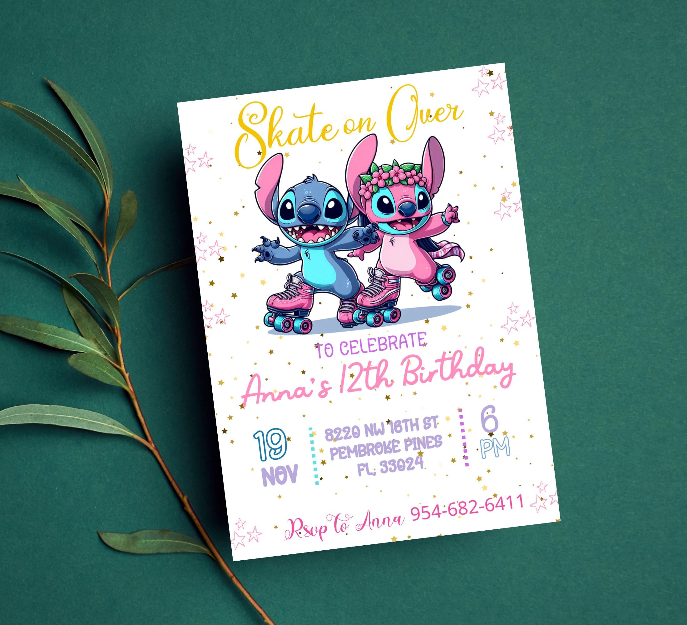 Stitch Roller Skating Birthday Party Invitation | Stitch Lilo Pastel ...