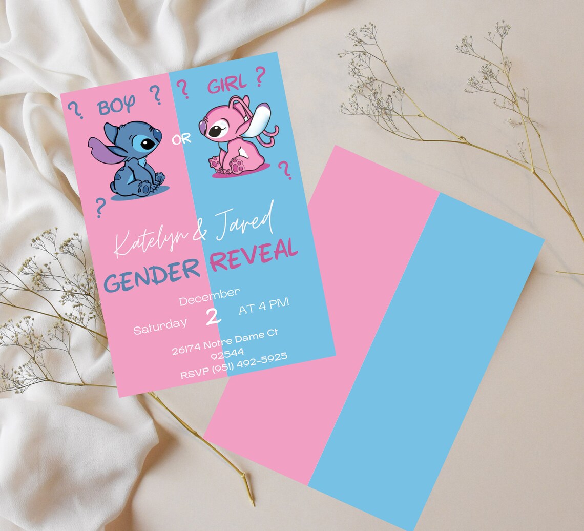 Stitch and Angel Gender Reveal Invitation, Baby Shower Stitch Lilo, He ...