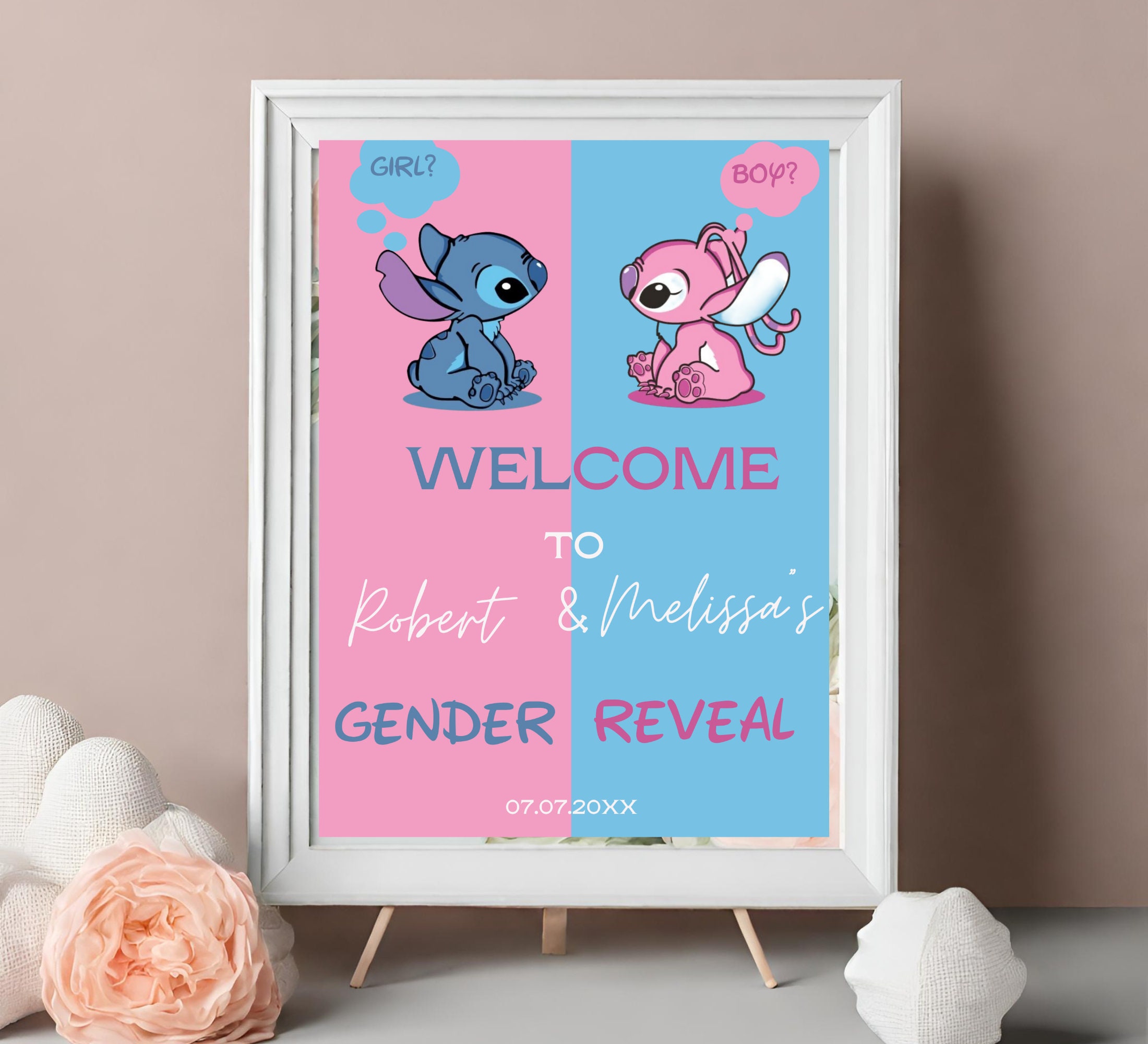 Stitch Pink Blue Baby Shower Welcome Sign, Stitch Lilo Minimalist Baby ...