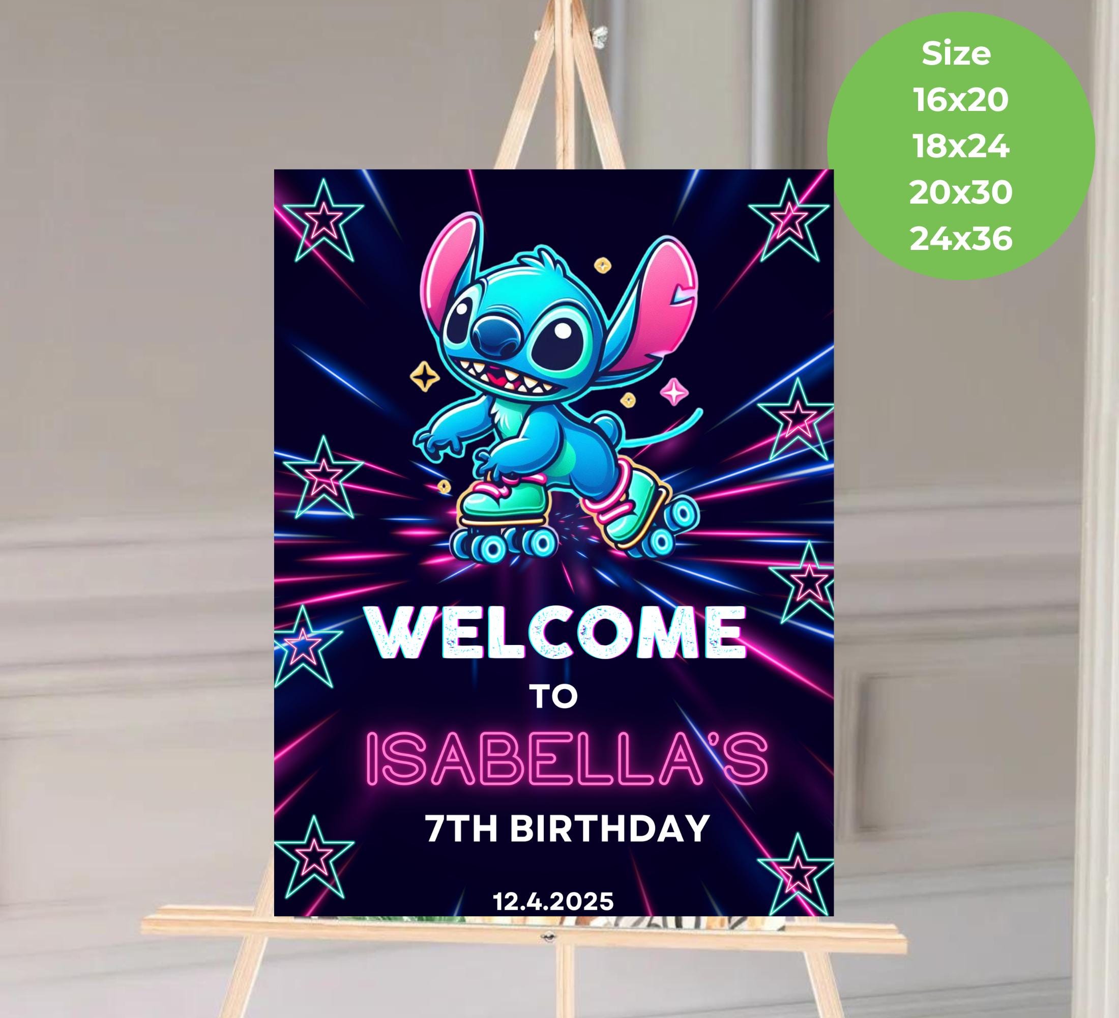 Stitch Neon Rolling Skating Birthday Welcome Sign, Stitch Lilo Neon ...