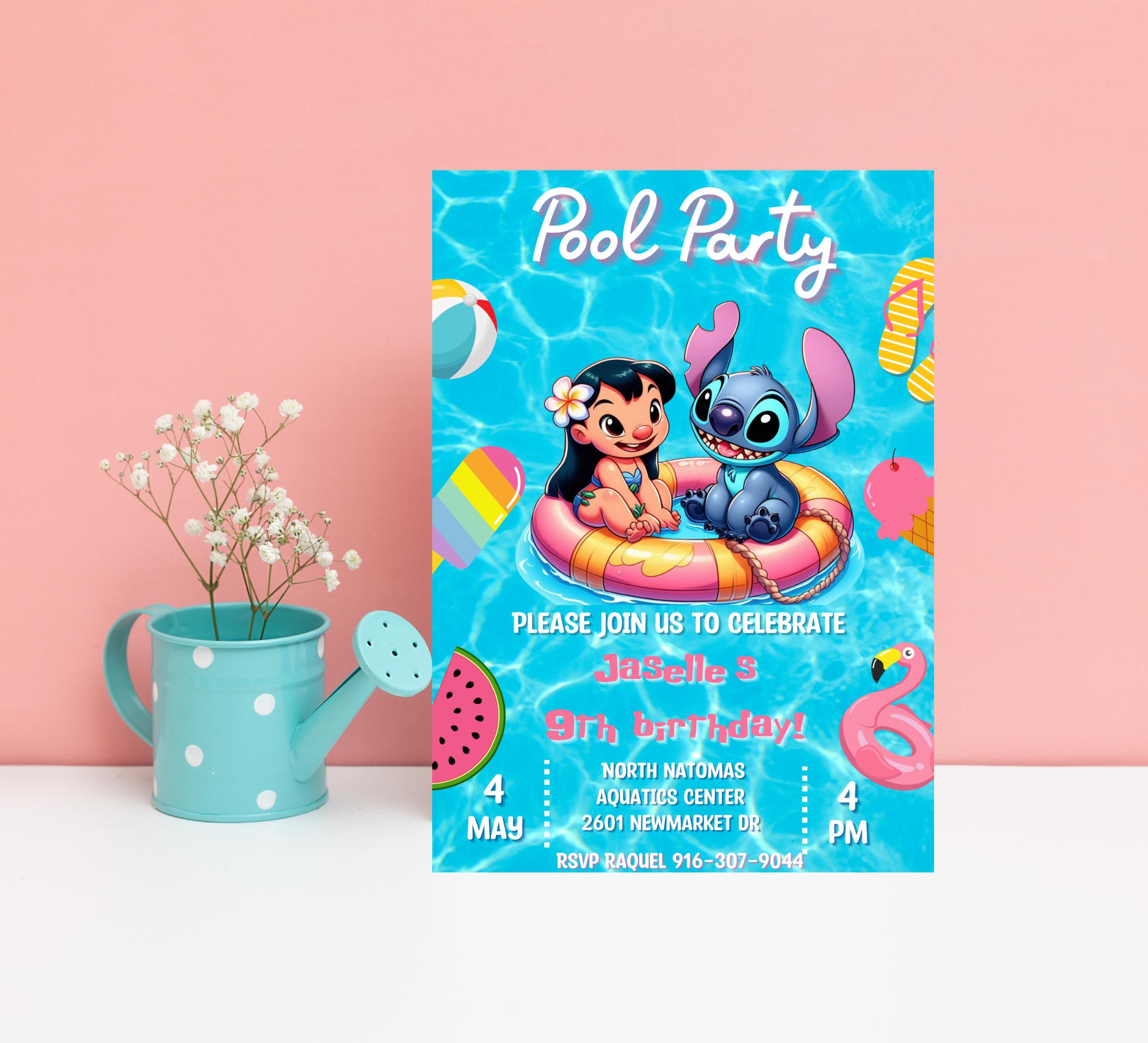 Stitch Lilo Pool Birthday Invitation | Stitch Angel Waterslide Party ...