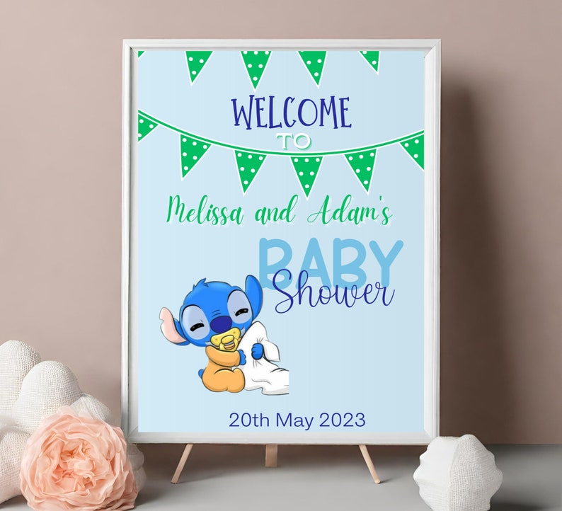 Stitch Pastel Blue Balloon Baby Shower Welcome Sign, Stitch Lilo ...
