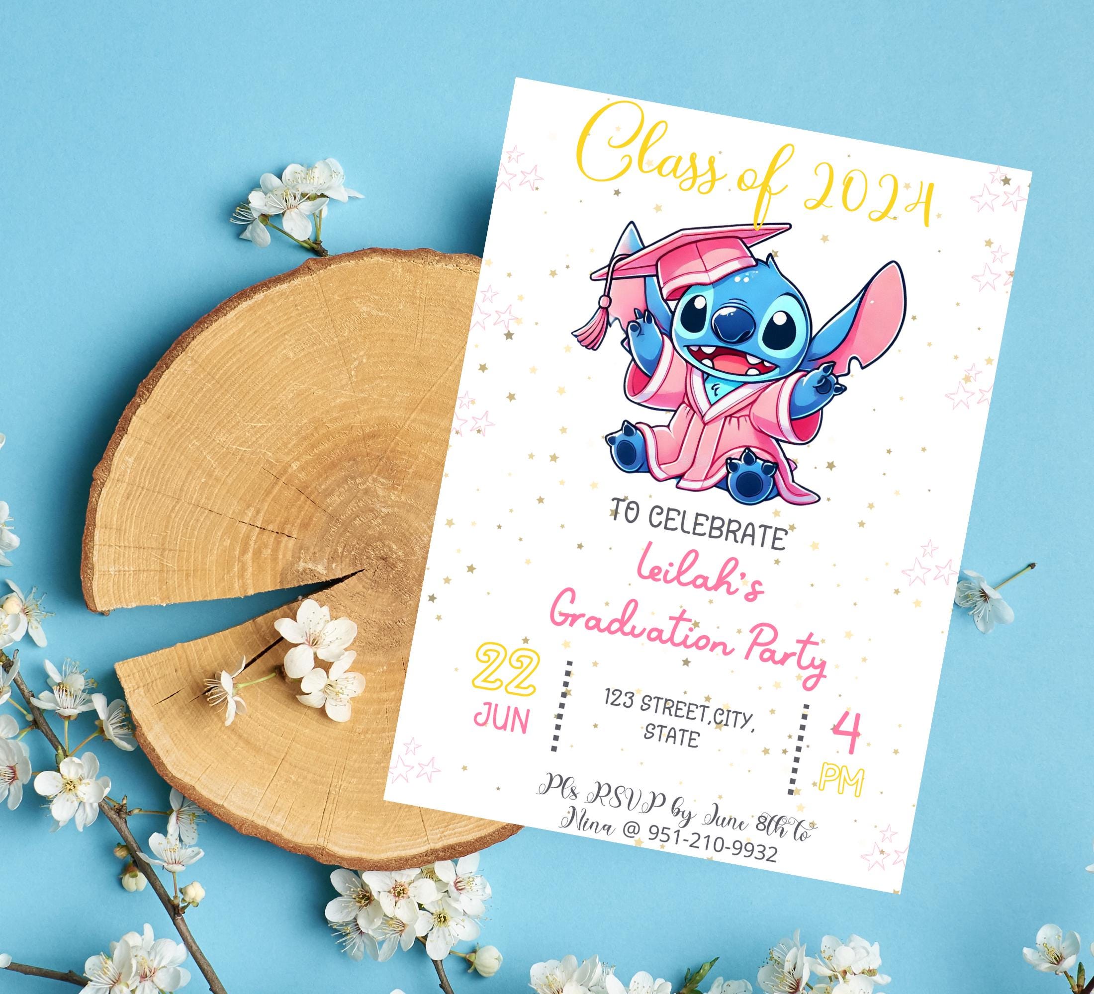 Stitch Pink Graduation Party Invitation | Stitch Kindergarten and ...
