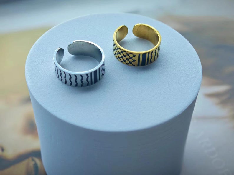 Palestine Ring With Box, Palestine Pattern Ring, Keffiyeh Ring ...
