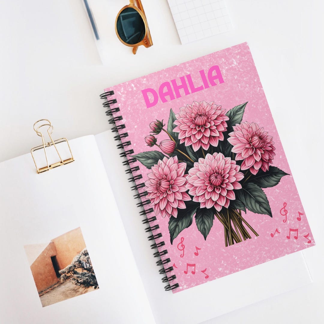 Floral Dahlia Spiral Notebook With Ruled Lines, Cute School Supplies ...
