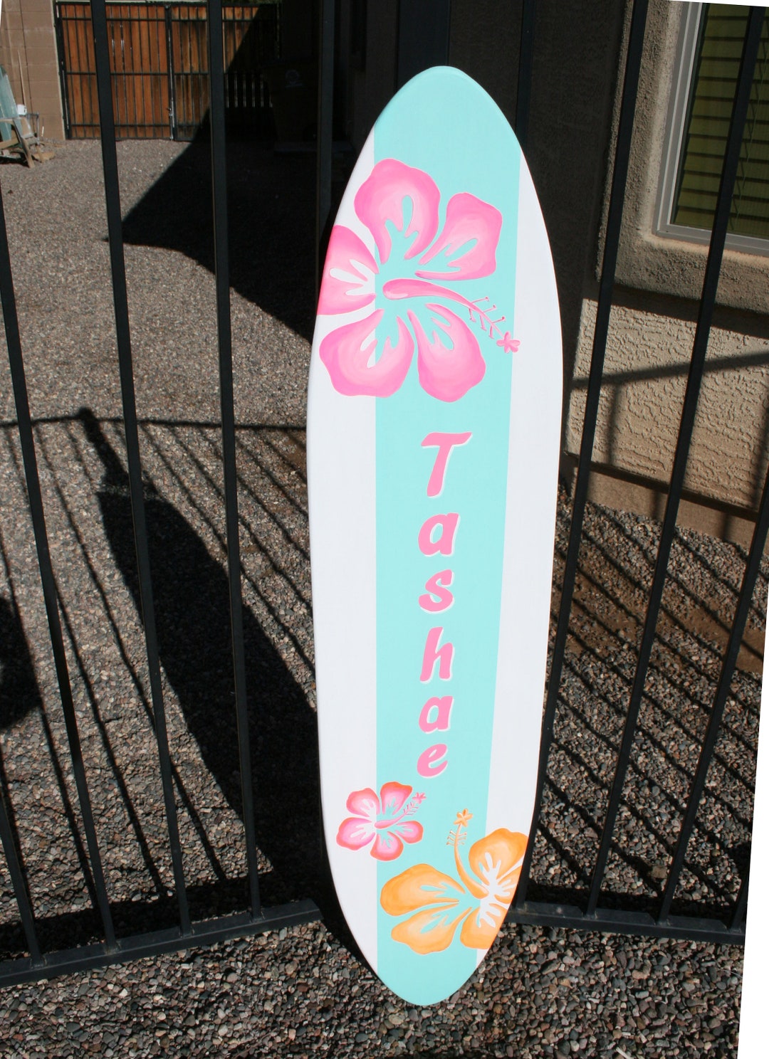 Personalized Surfboard Hibiscus Flower - Surf Theme Room Decor - Etsy