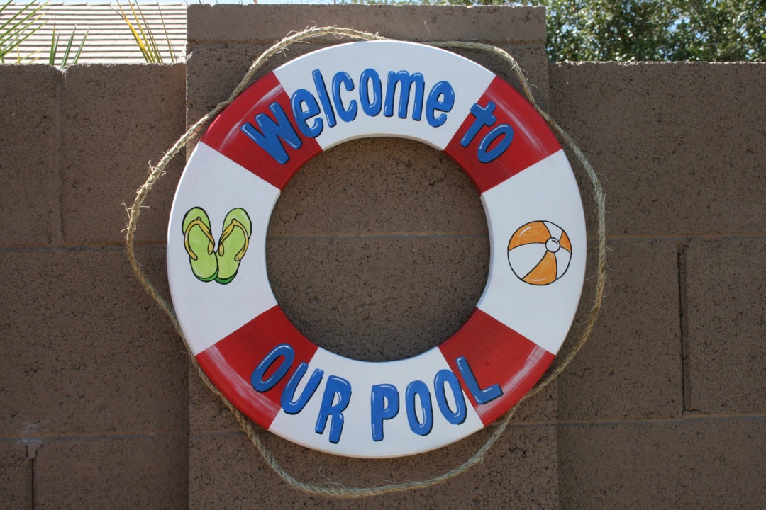 Welcome to Our Pool Sign, Wood Life Preserver, Wood Sign, Nautical ...