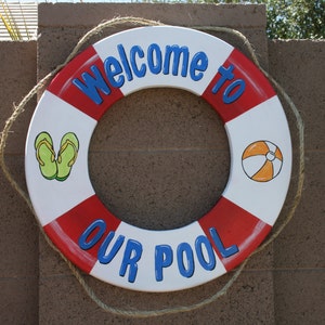 Welcome to Our Pool Sign, Wood Life Preserver, Wood Sign, Nautical ...