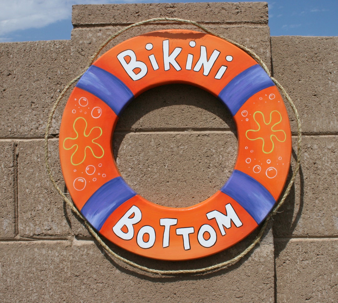 Wood Life Preserver, Bikini Bottom sign, Wood Sign, nautical decor ...