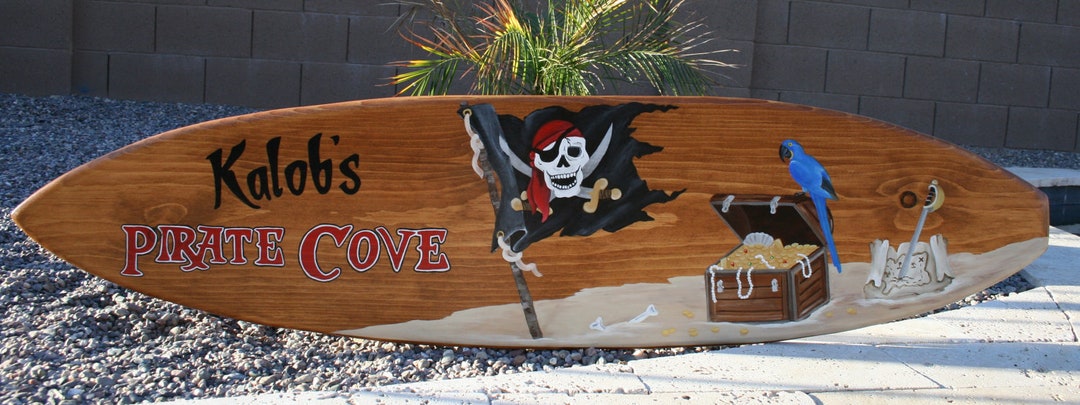 Pirate Surfboard Wall Decor, Personalized, Surfboard Sign, Surf Decor ...